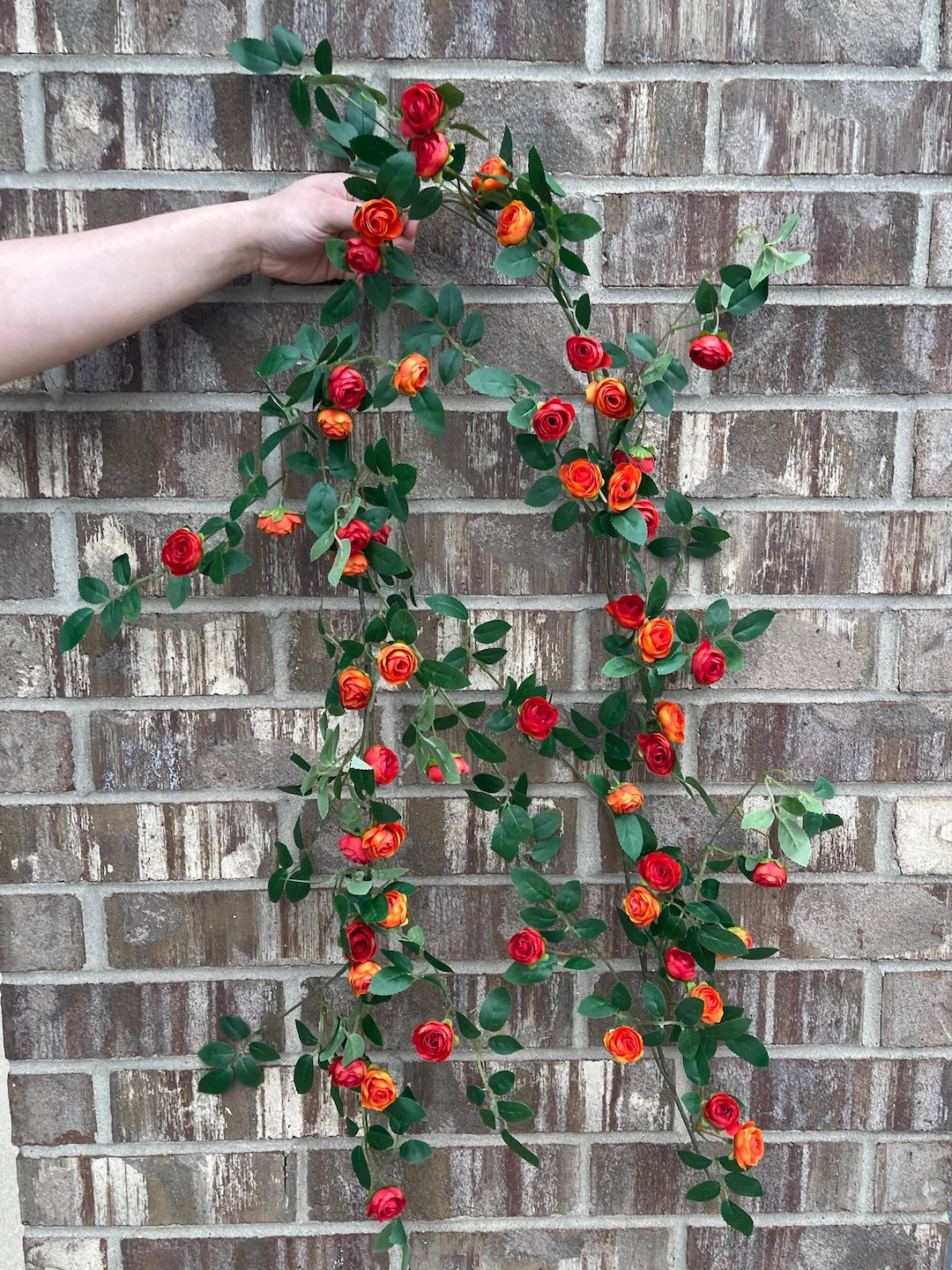 72" Mini Rose Garland - Artificial Flower - Red and Orange - Etsy