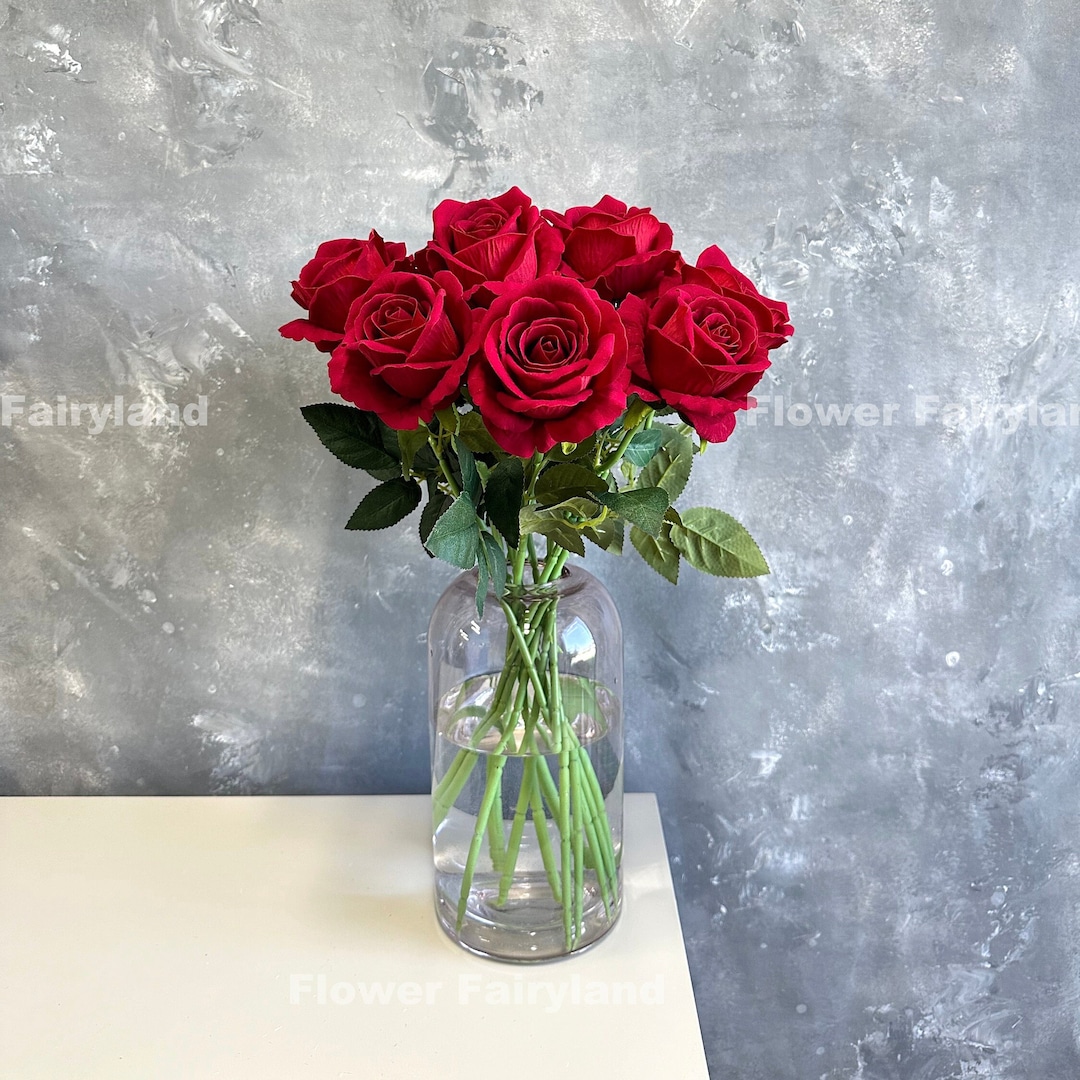 Faux Rose Bouquet Velvet Rose Stem High Quality Artificial Flower DIY ...