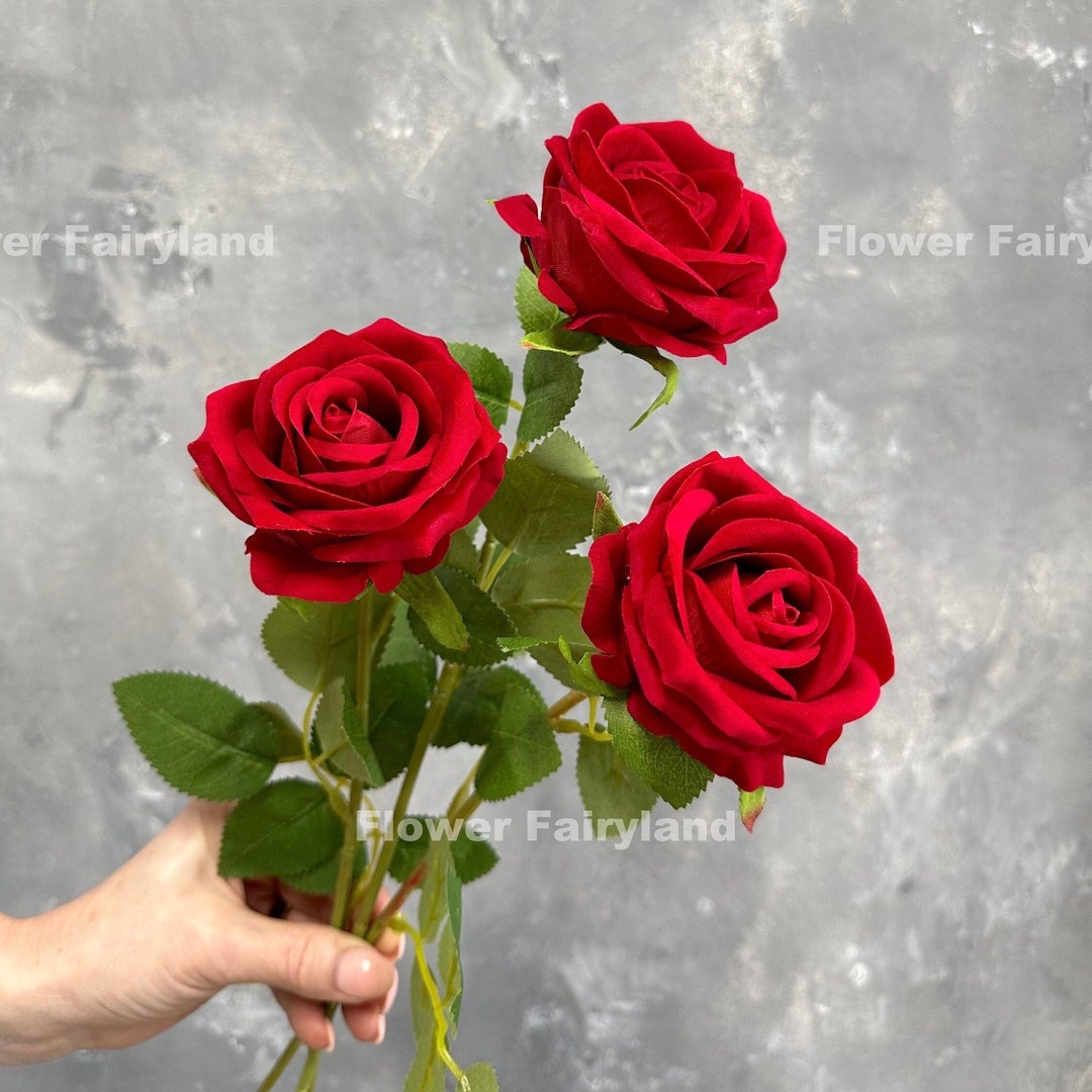 Faux Rose Bouquet Velvet Rose Stem High Quality Artificial Flower DIY ...