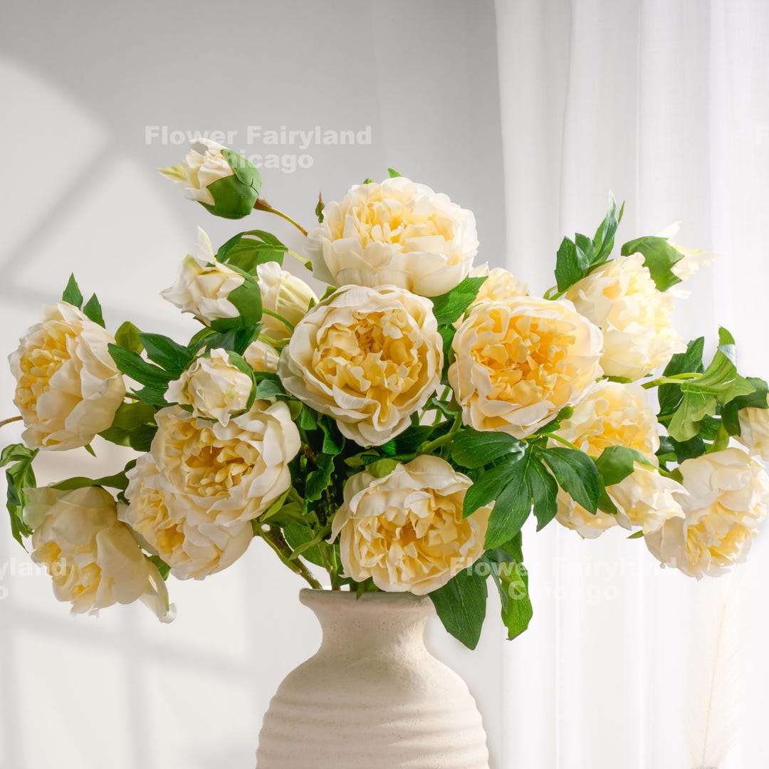 3 Heads Real Touch Peony Stem - Artificial Flower - Yellow - Etsy