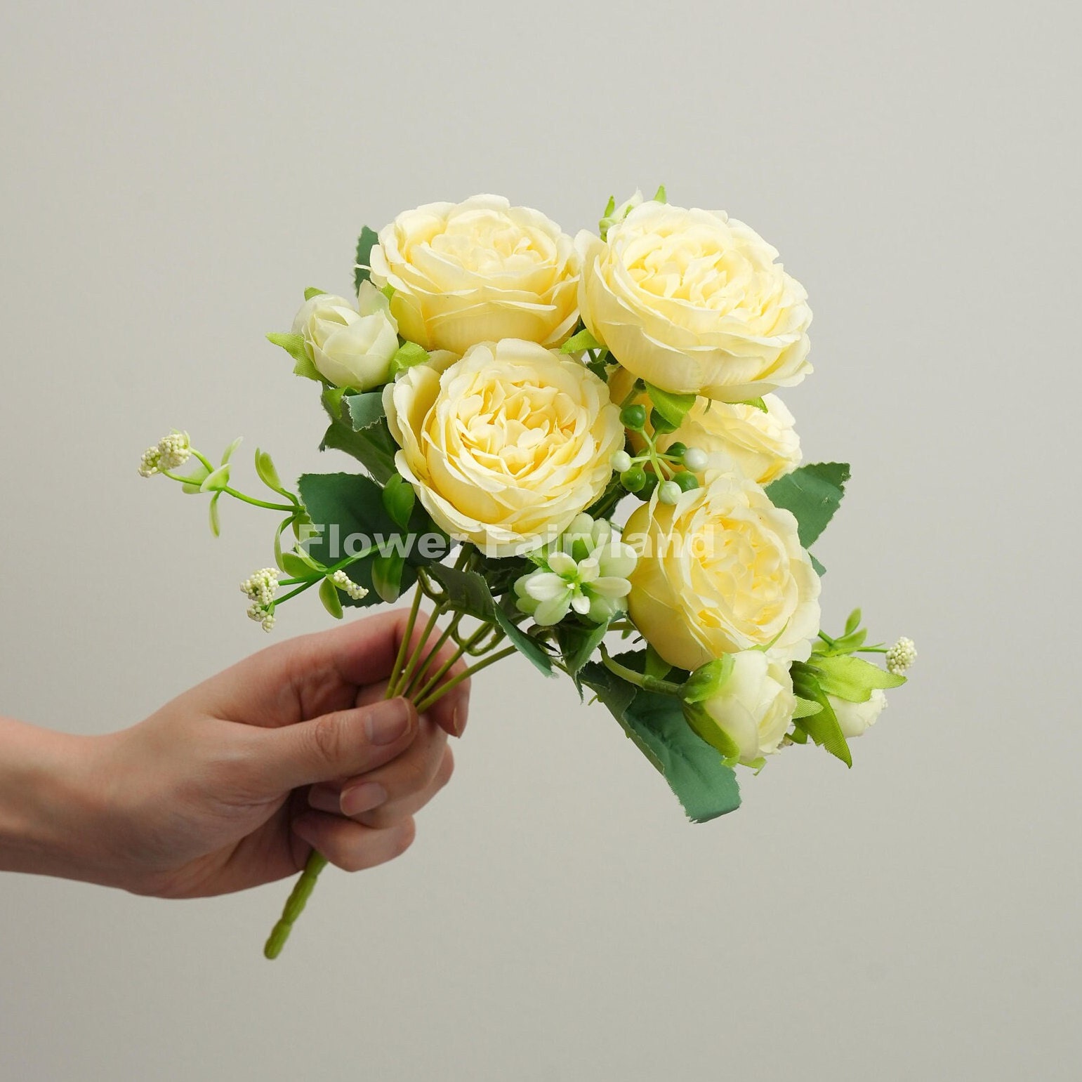 Faux Rose Small Bouquet - Artificial Flower - Light Yellow - Etsy