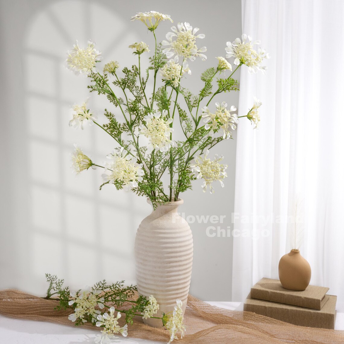 38" Faux Orlaya Lace Flower Branch - Artificial Flower - White - Etsy