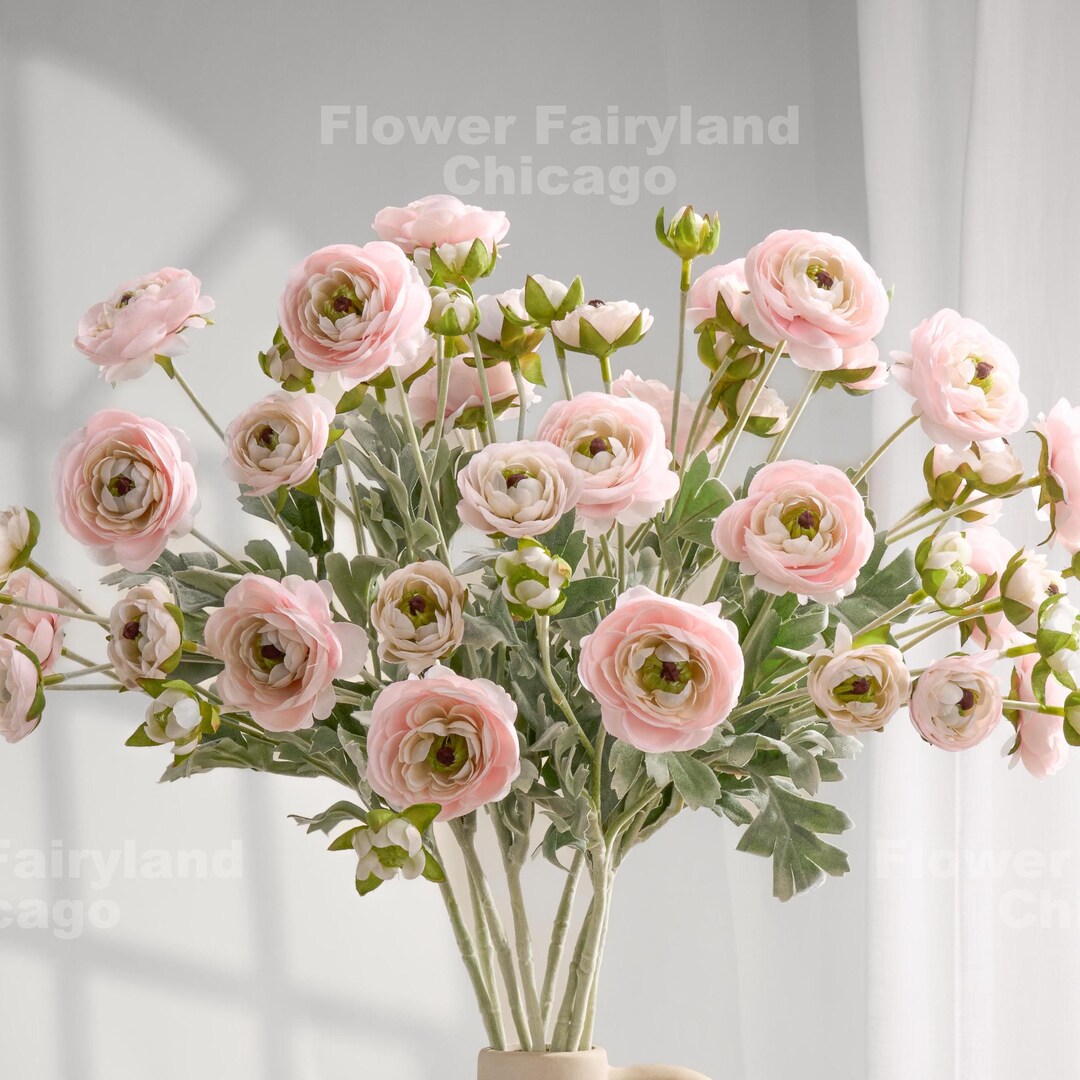 6-head Faux Ranunculus Long Stem - Artificial Flower - Soft Pink - Etsy