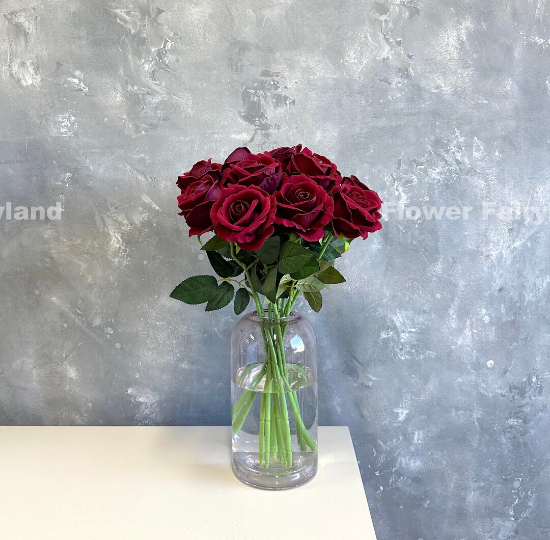Faux Rose Bouquet Velvet Rose Stem High Quality Artificial Flower DIY ...