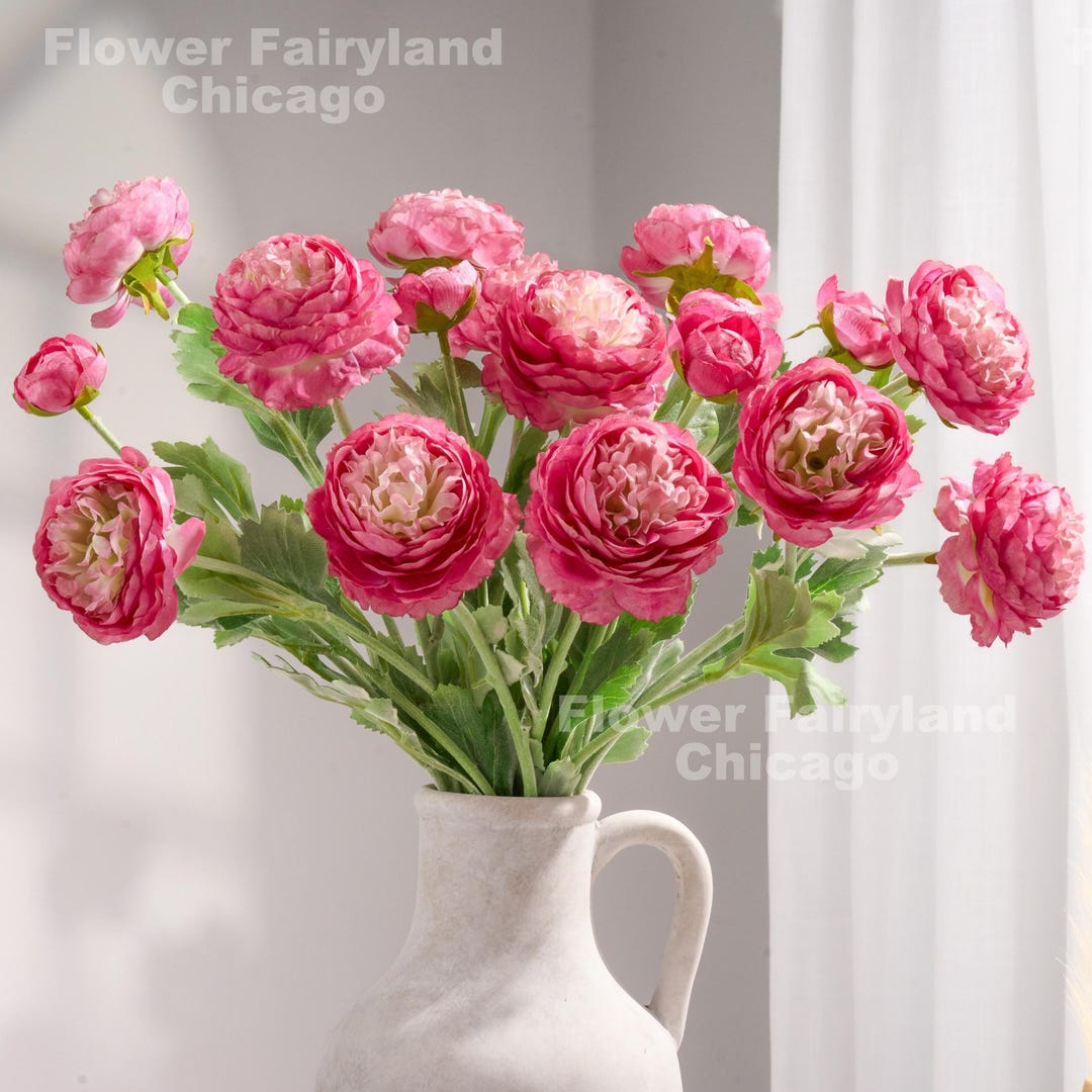 3 Heads Faux Ranunculus - Artificial Flower - Gradient Dark Hot Pink - Etsy