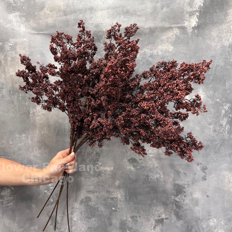 31" Faux Mini Berries Long Branch - Artificial Plant - Burgundy - Etsy