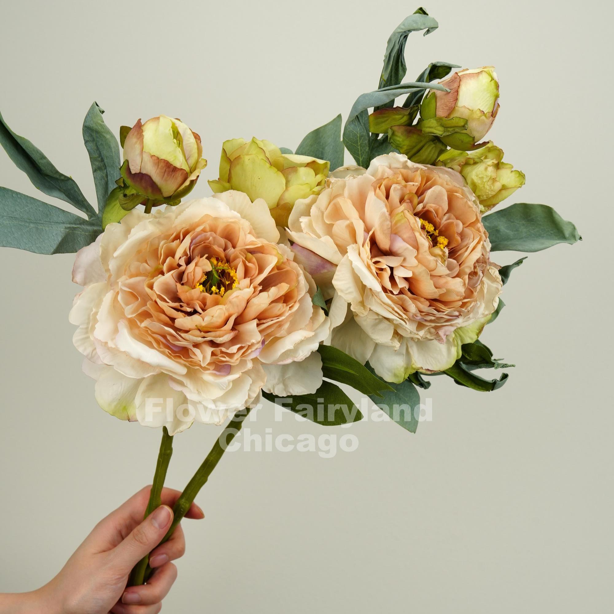 Dried Look Huge Peony With 2 Buds Stem - Artificial Flower - Creamy ...