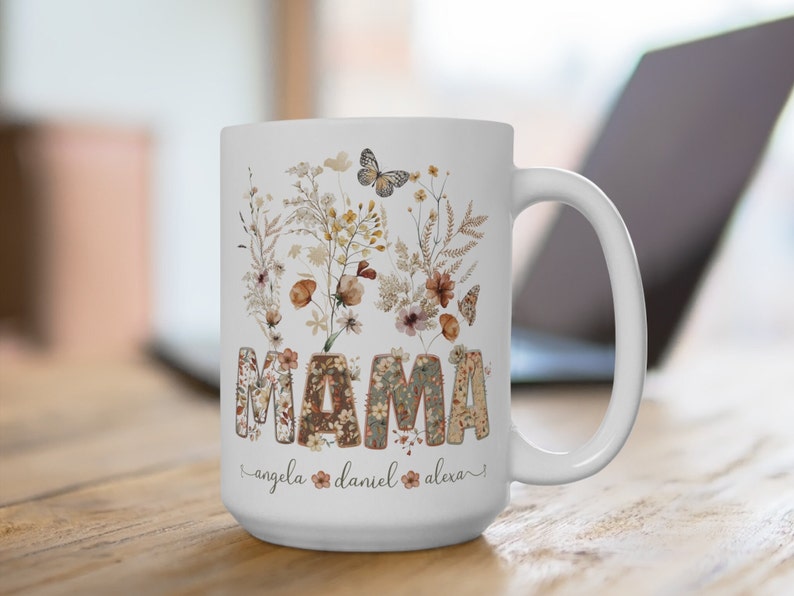 Personalized Mama Mug With Kids' Names, Wildflowers Coffee Mug, Mother ...