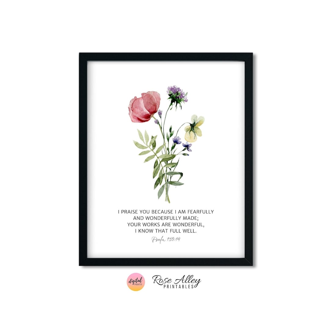 Wonderfully Made Scripture Printable, Wildflowers, Religious, Christian ...