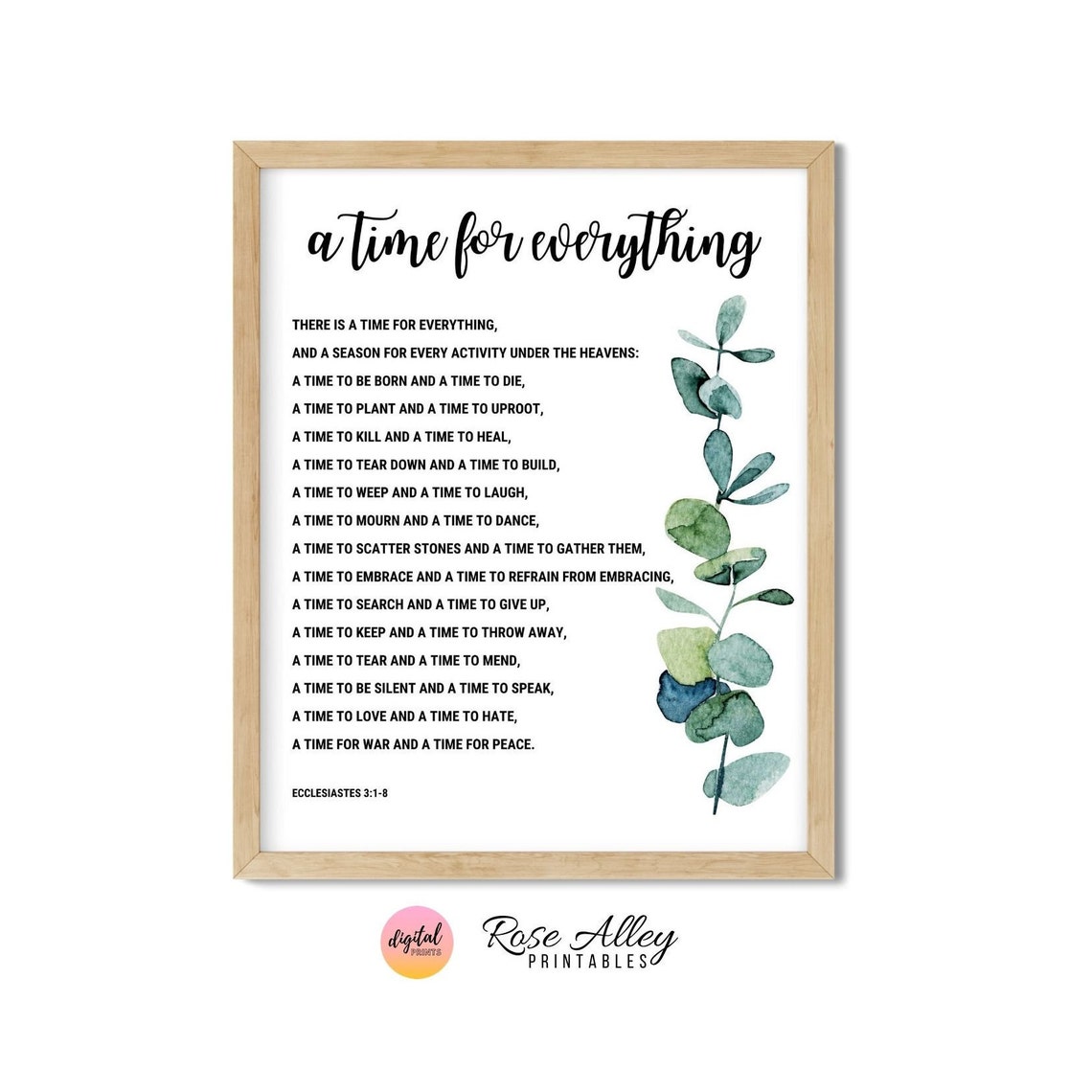 A Time for Everything Scripture, Religious, Christian Gift, Eucalyptus ...