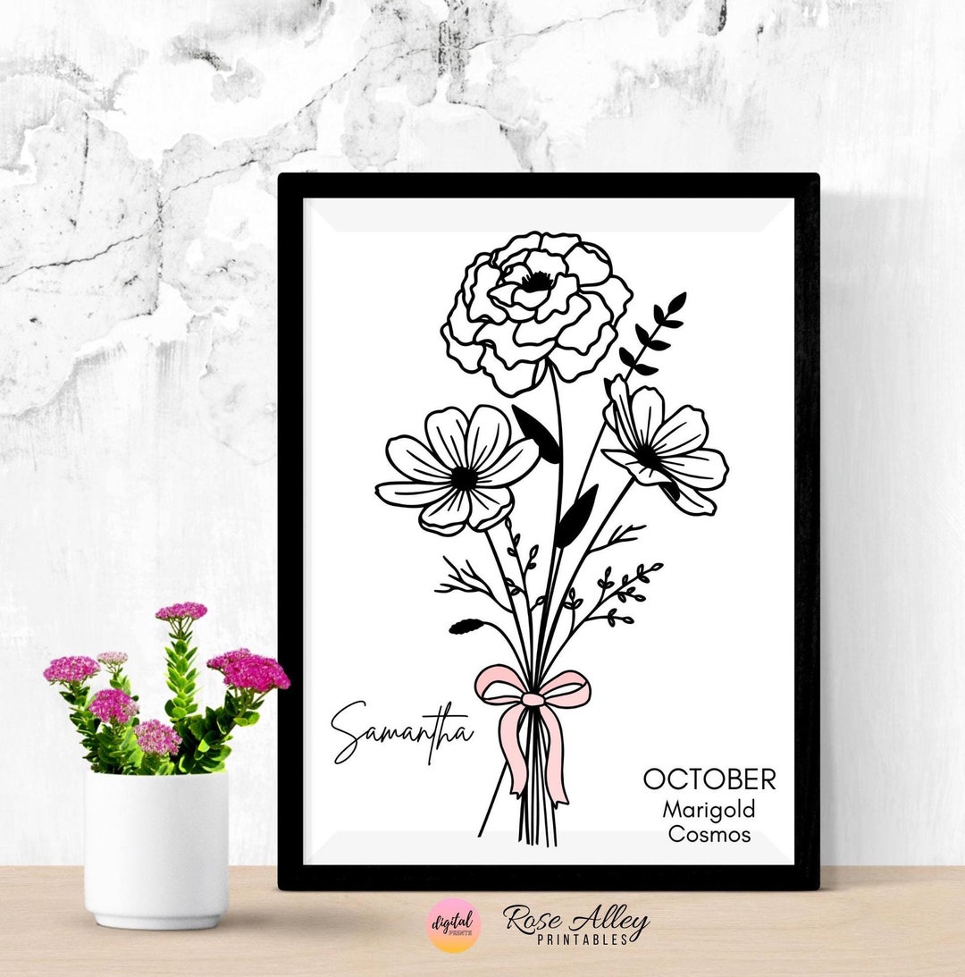Custom Birth Month Flower Bouquet, Family Birth Flower Printable Wall ...