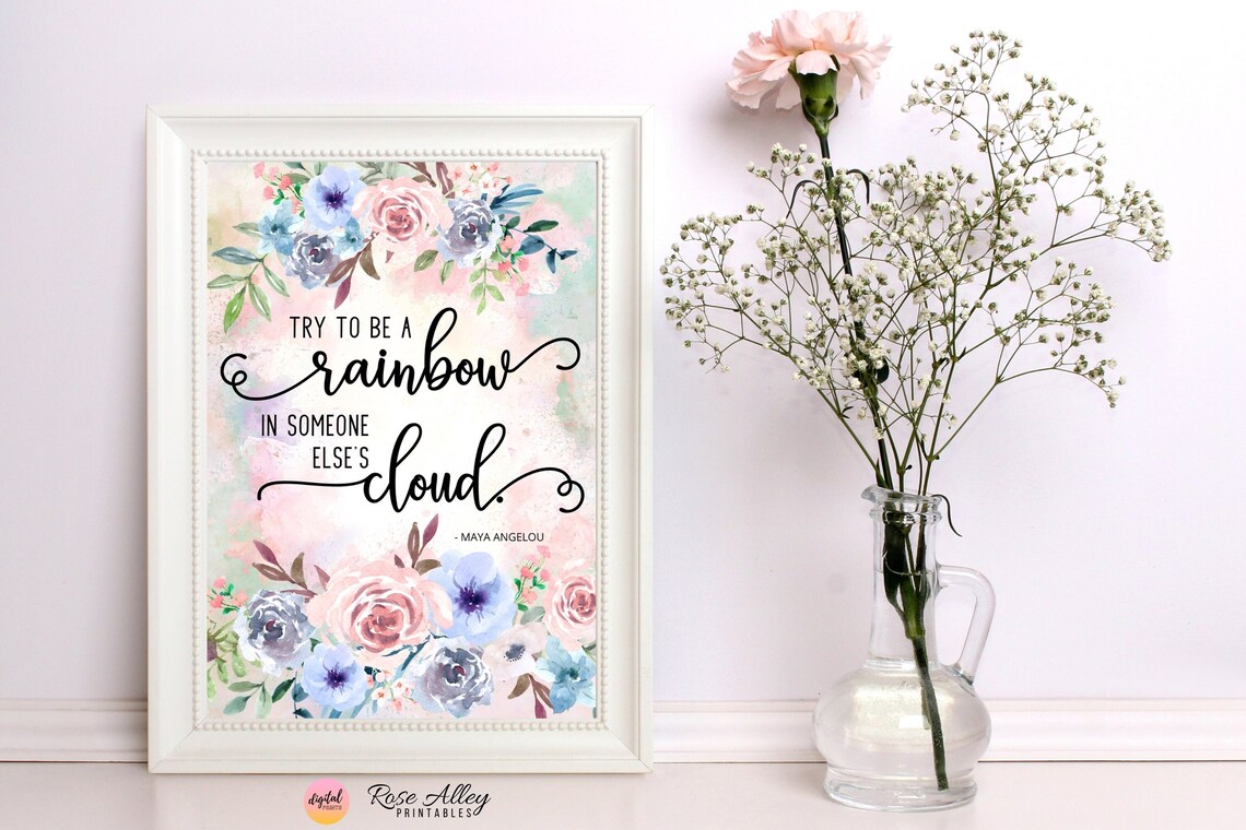 Quote Print, Typography Art, Flowers Printable, Home Decor, Try to Be A ...