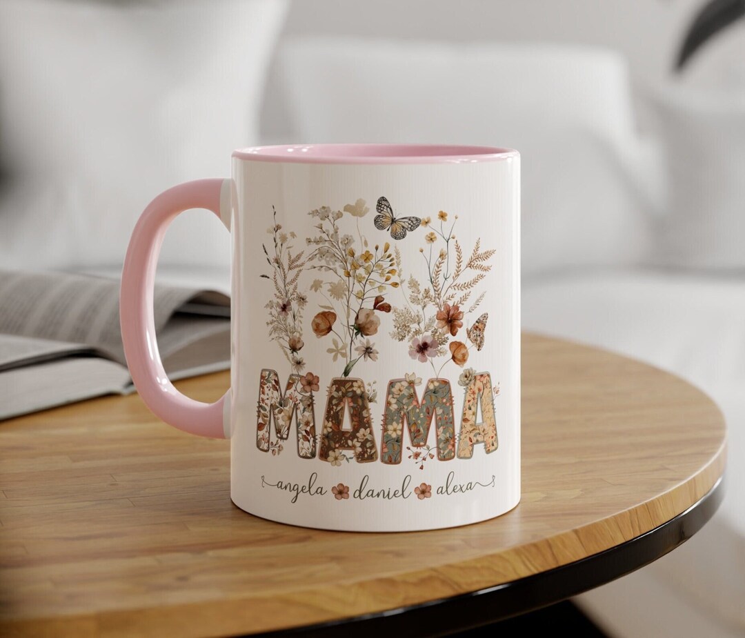 Personalized Mama Mug With Kids' Names, Wildflowers Coffee Mug, Mother ...