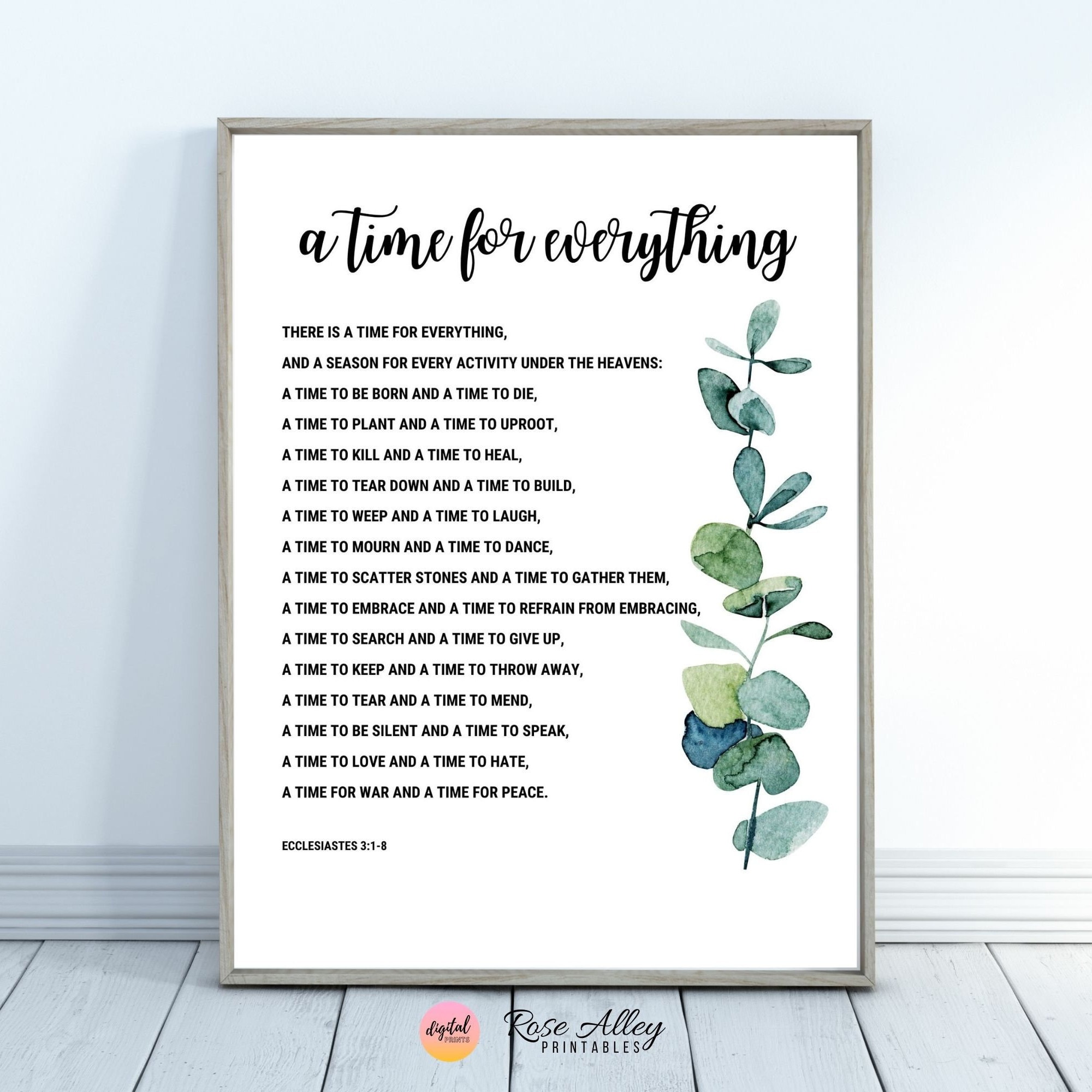 A Time for Everything, Scripture Print, Christian Gift, Eucalyptus ...