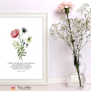 Wonderfully Made Scripture Printable, Wildflowers, Religious, Christian ...