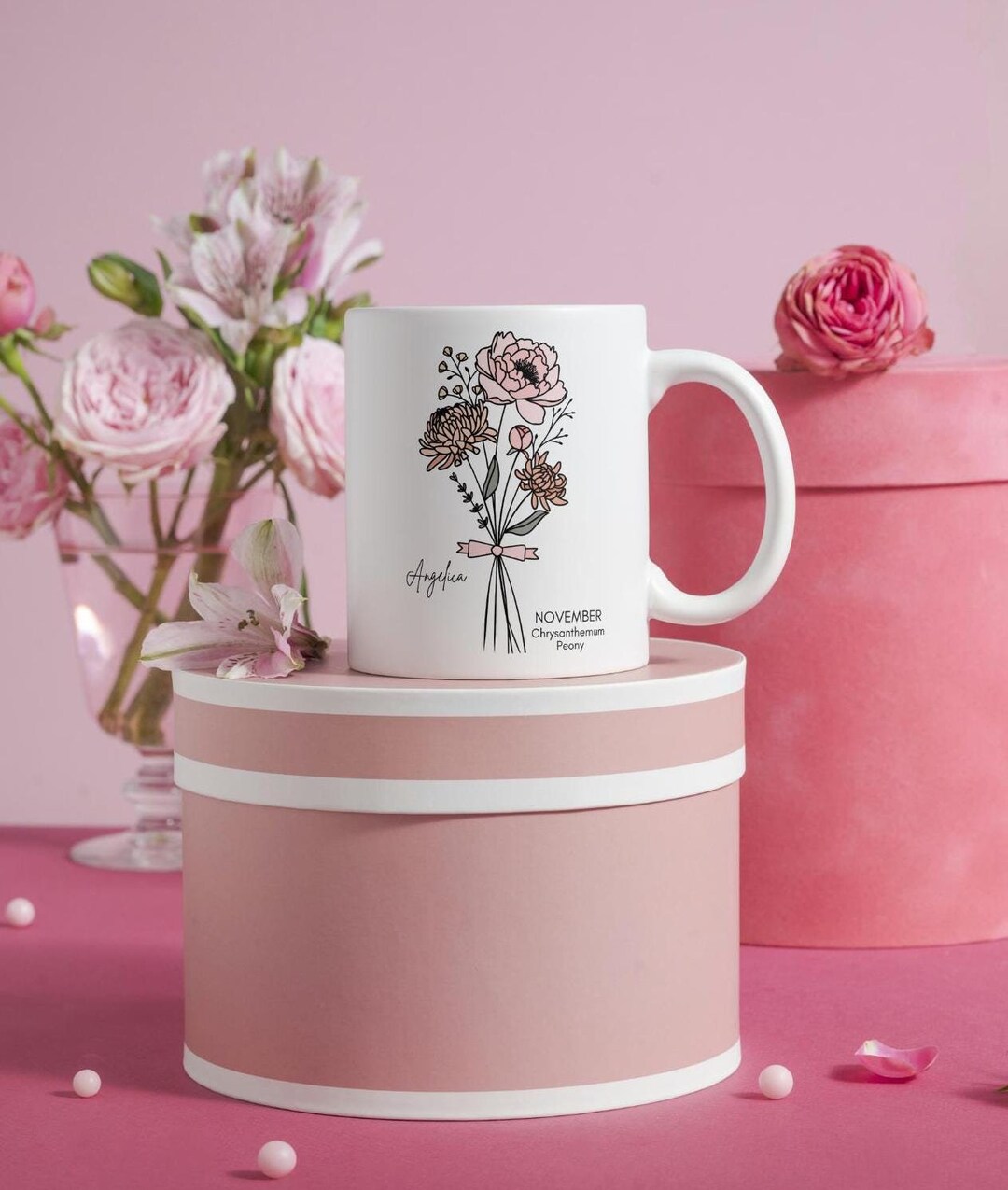 Birth Month Flower Bouquet Mug, Personalized Coffee Mug, Family Birth ...