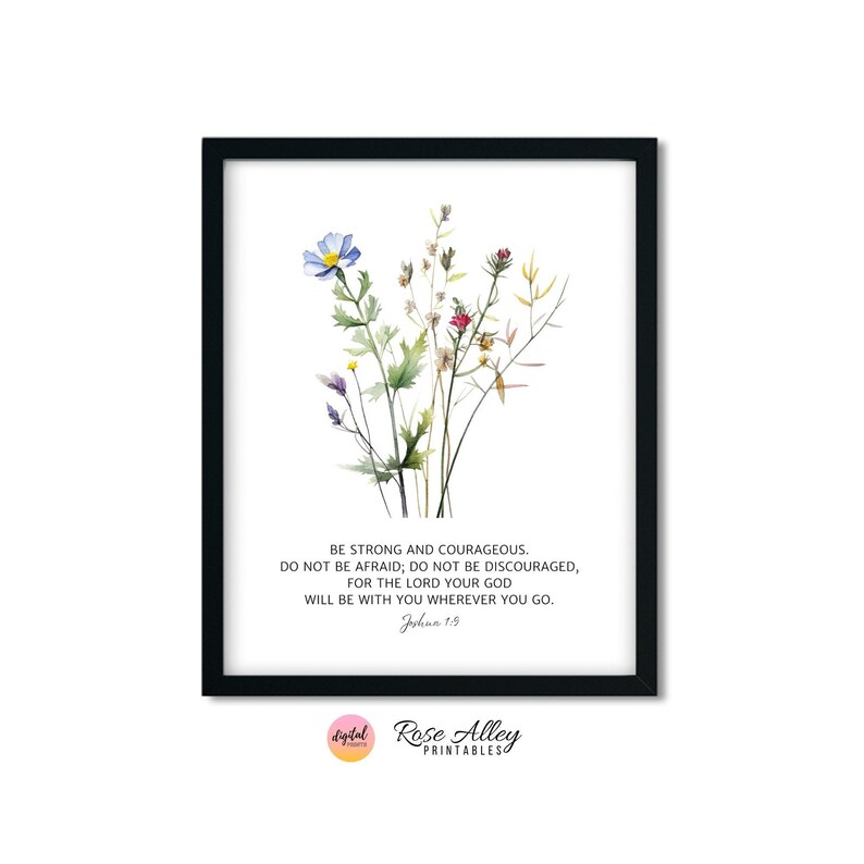 Be Strong Scripture Printable, Wildflowers, Religious, Christian Gift ...