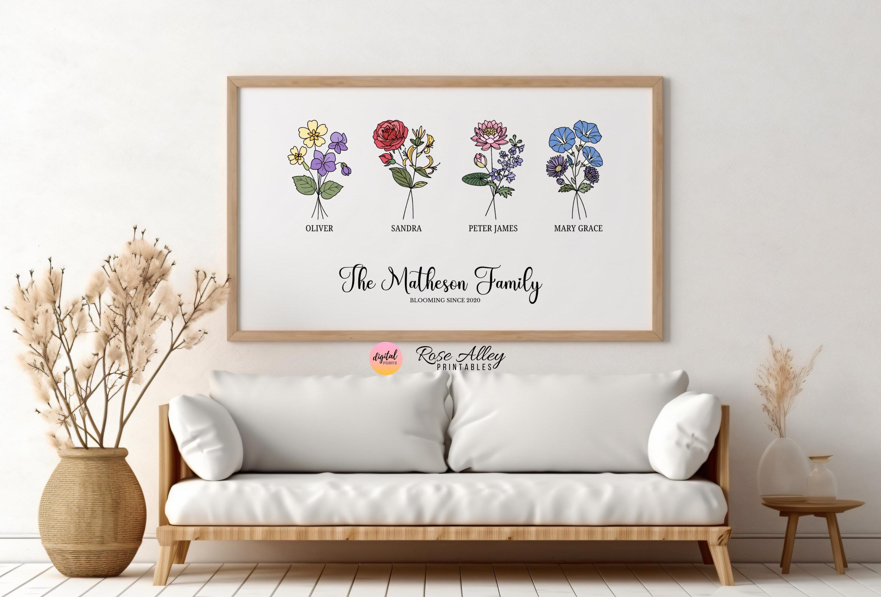 Custom Birth Flower Art, Family Birth Flower Printable Wall Art ...