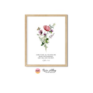 Give You Rest Scripture Printable, Wildflowers, Religious, Christian ...