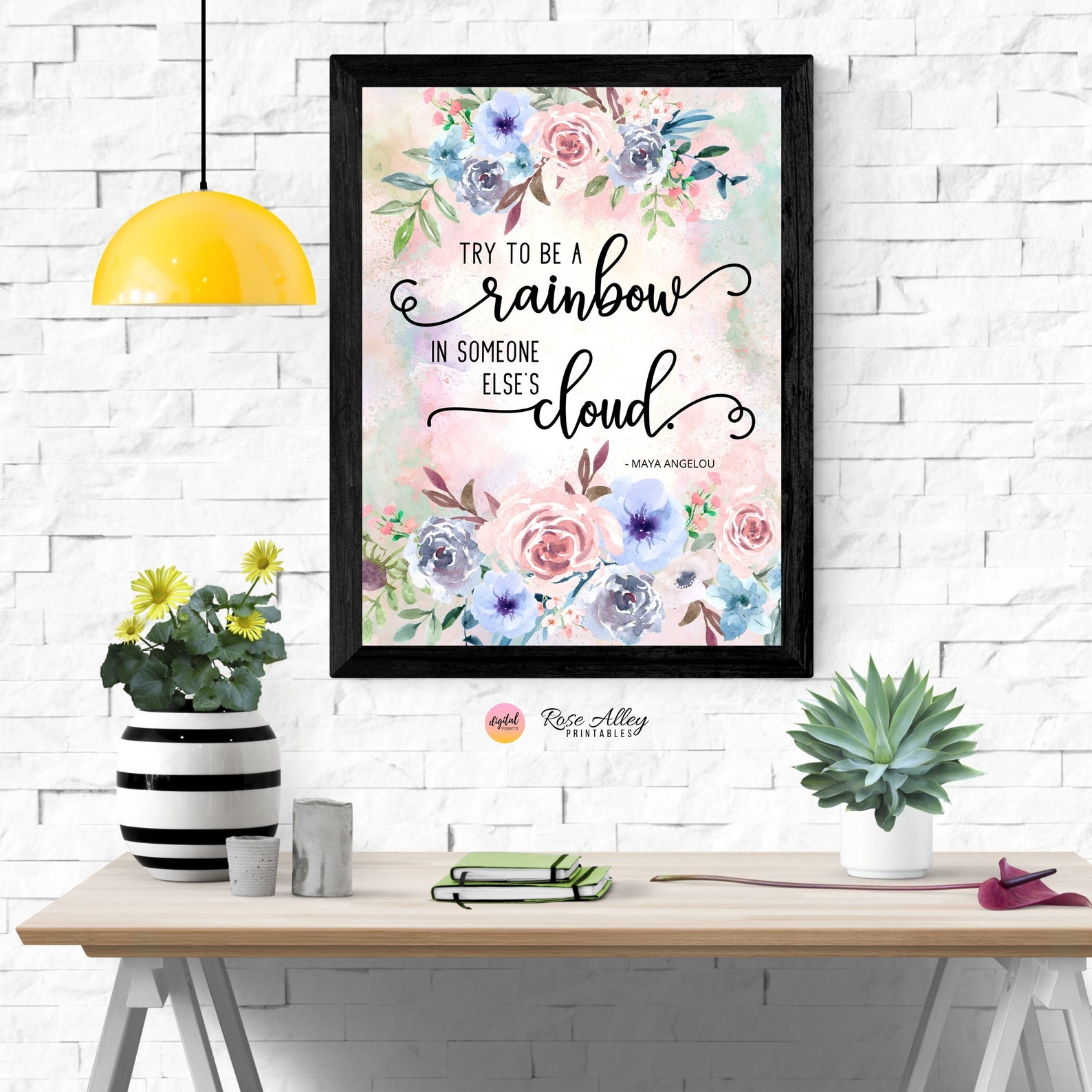 Quote Print, Typography Art, Flowers Printable, Home Decor, Try to Be A ...