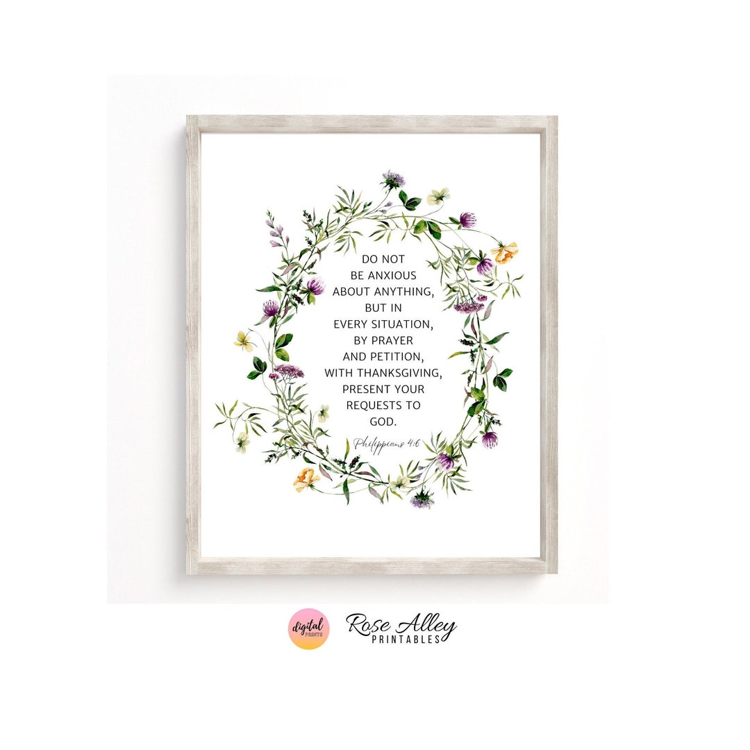 Do Not Be Anxious Scripture Print, Wildflowers, Religious, Christian ...