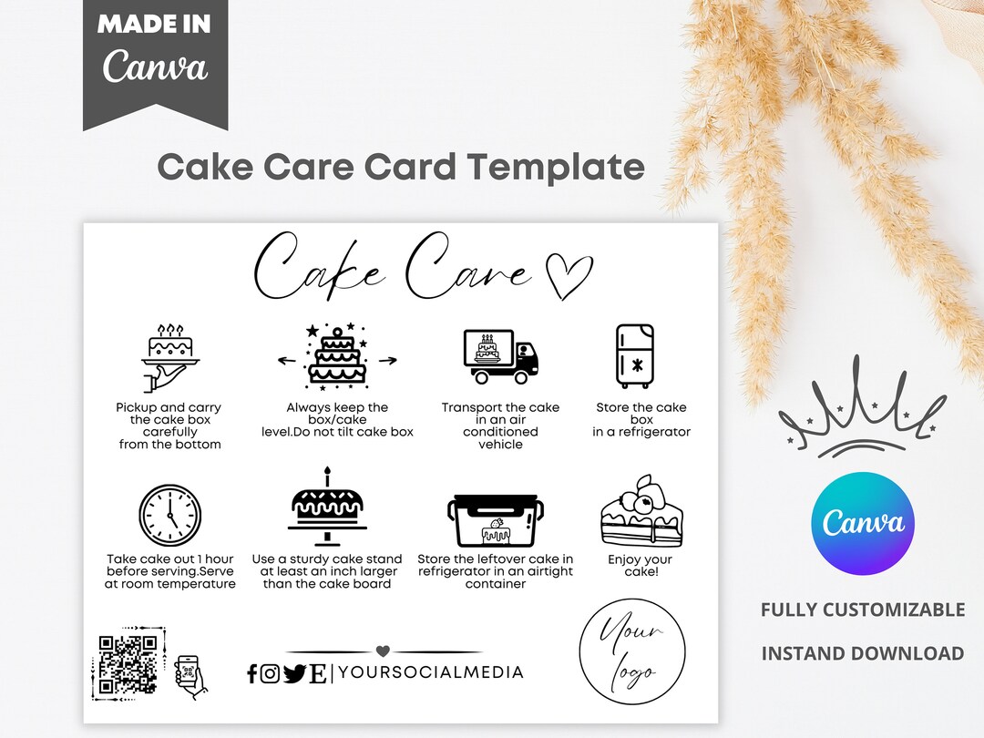 Cake Care Card Template Canva Wedding Cake Care Instructions Serving ...