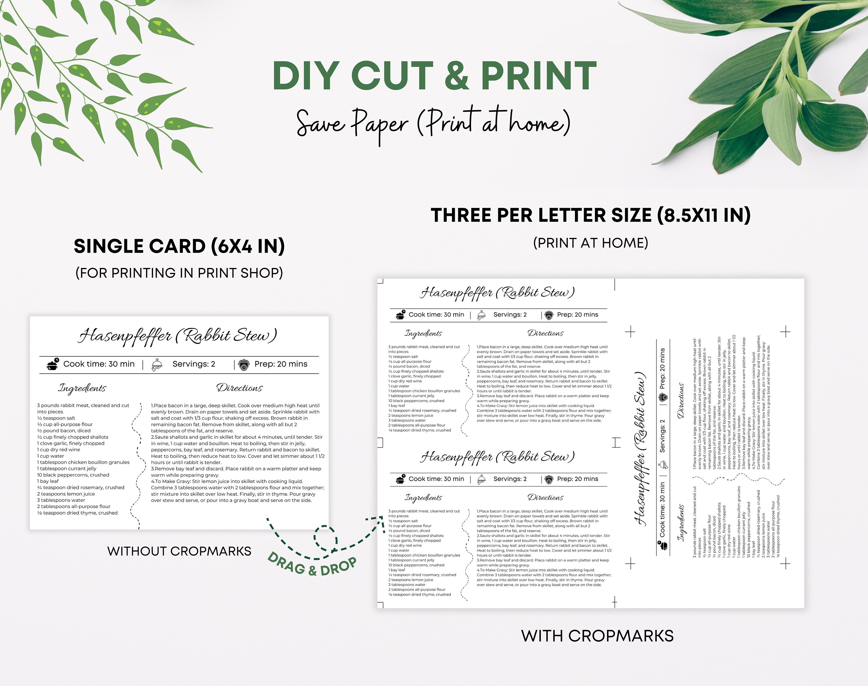 Recipe Card Template Editable & Printable Simple Recipe Card - Etsy