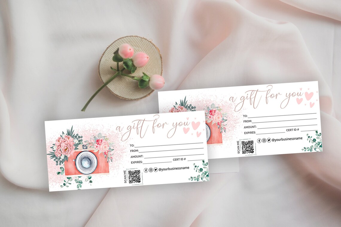 Photography Gift Certificate Template With Qr Code, Photographer Gift ...