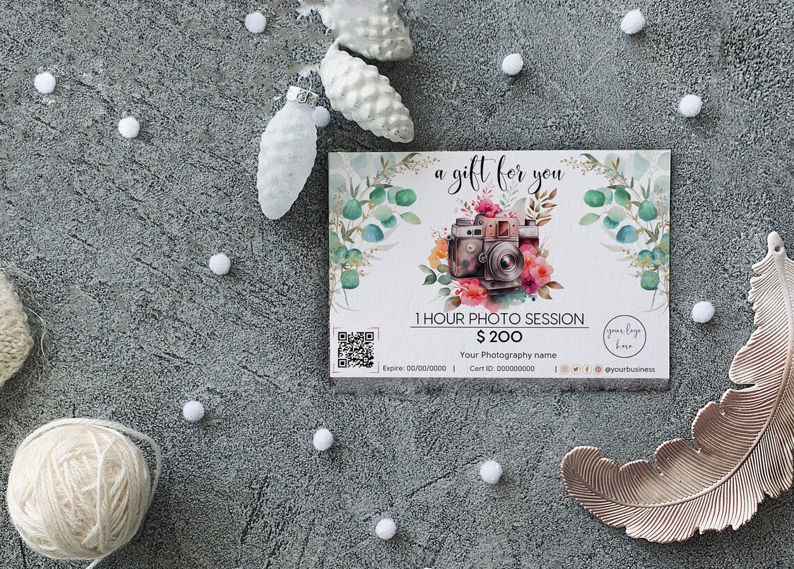 Photography Gift Certificate Template With Qr Code, Photographer Gift ...