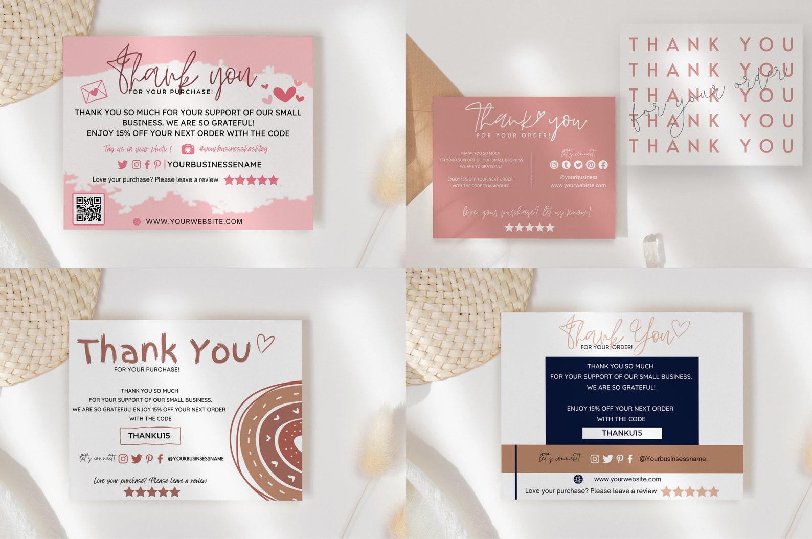20 Thank You Card Template Small Business Bundle, Packaging Insert Cards, Editable and Printable ...