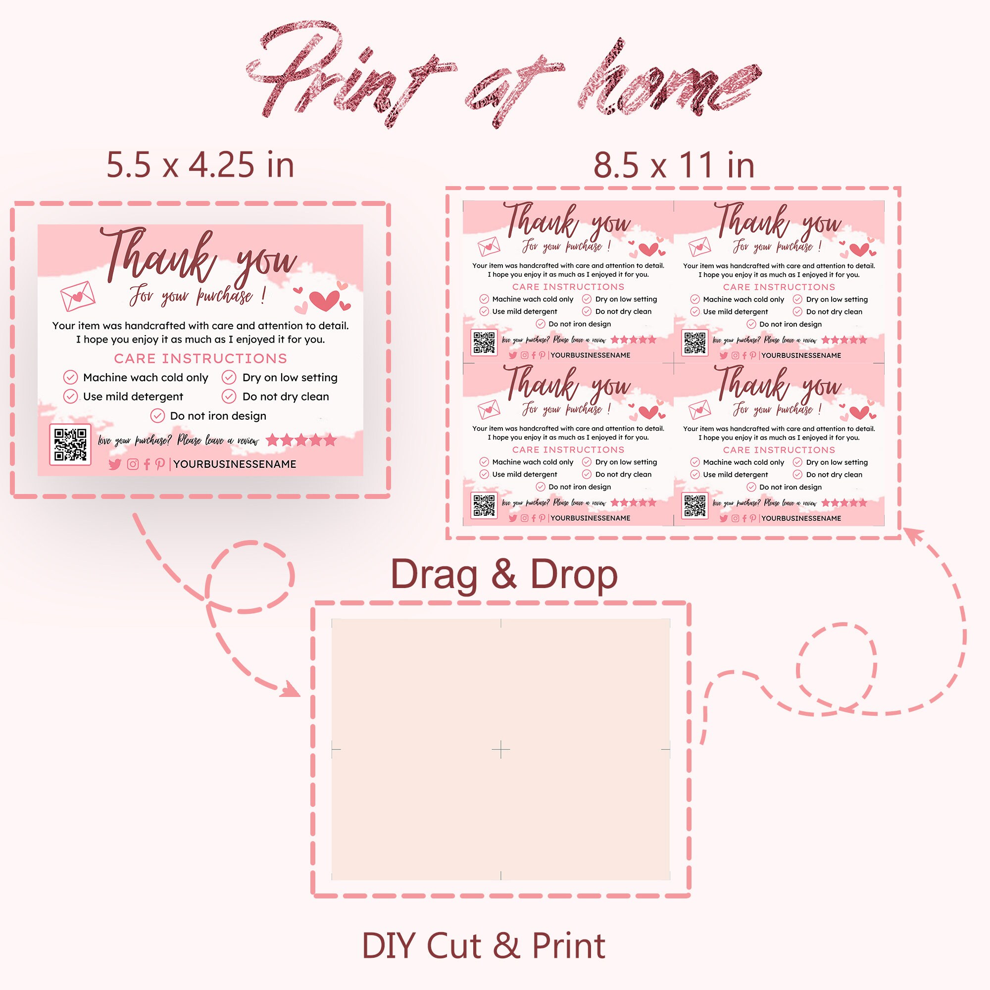 Washing Instructions Card Template Editable and Printable - Etsy