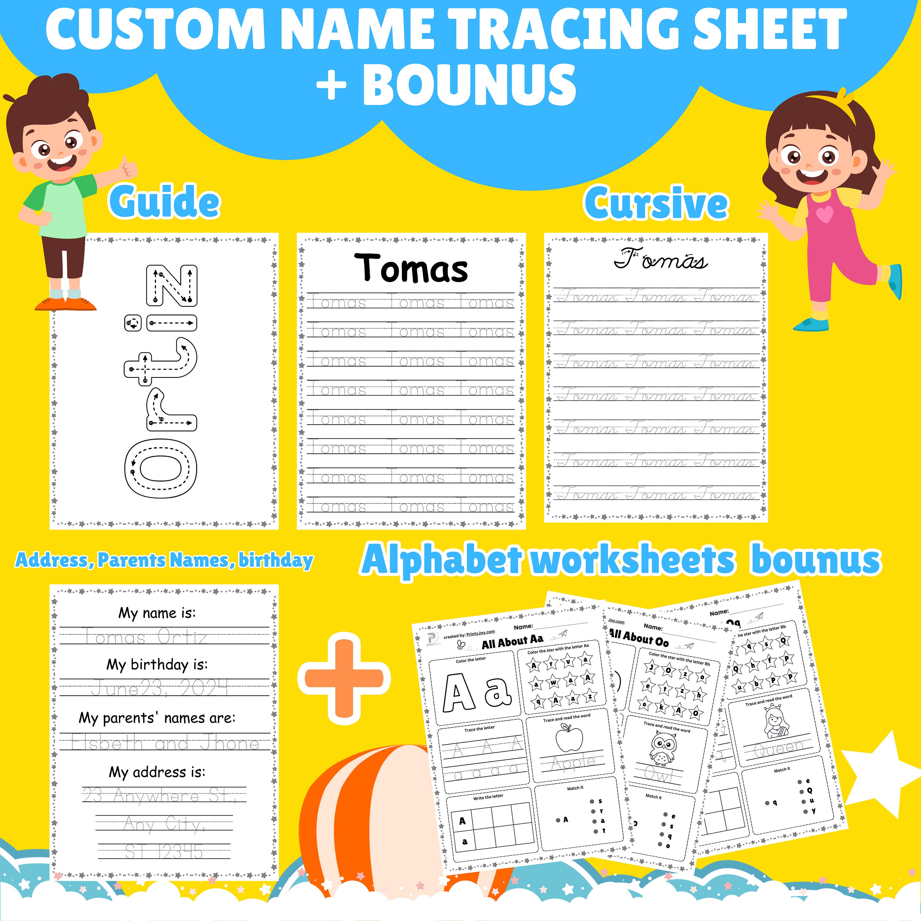 Custom Name Tracing Sheet Handwriting Practice Personalized Name Trace ...