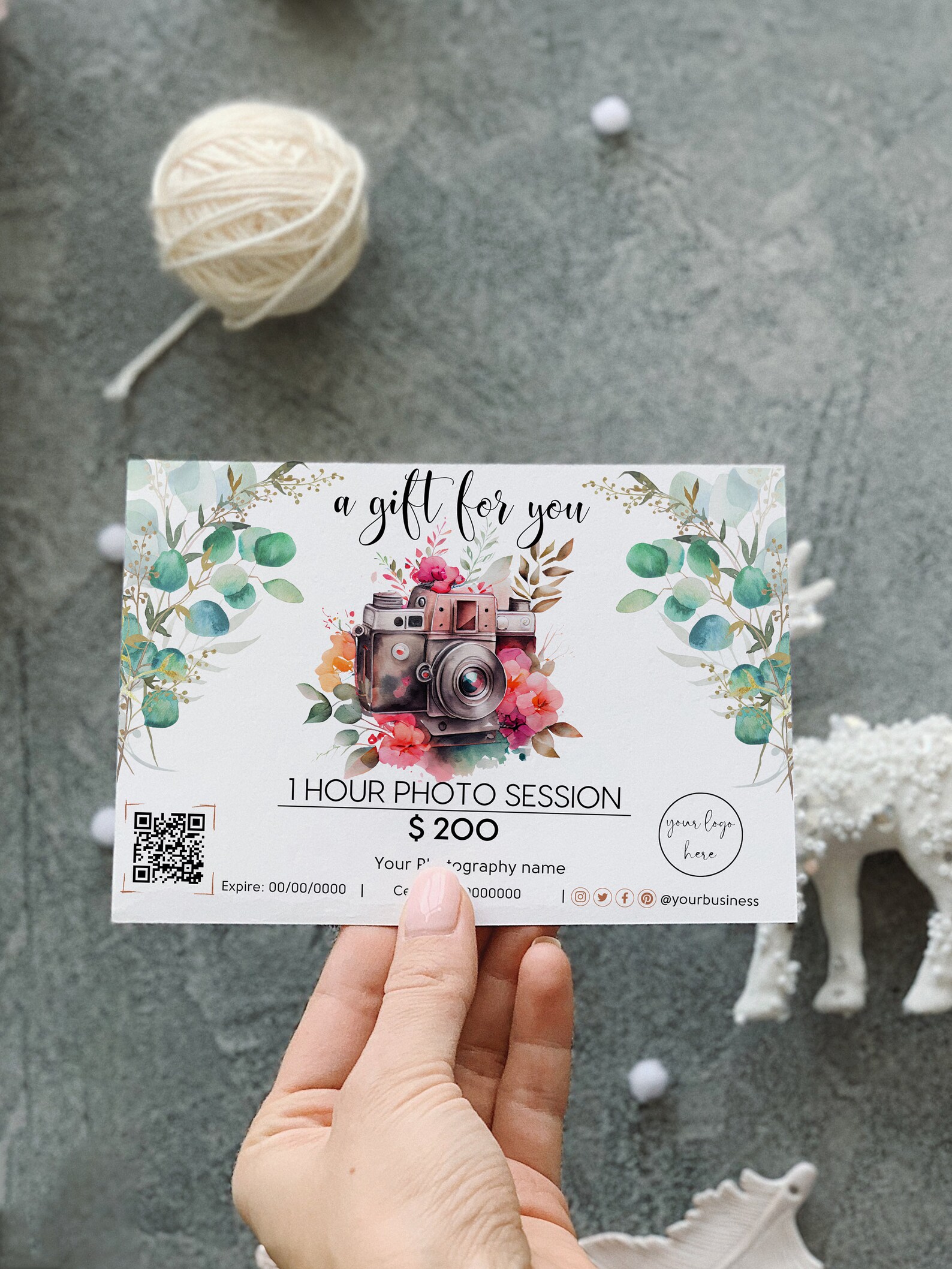 Photography Gift Certificate Template With Qr Code, Photographer Gift ...