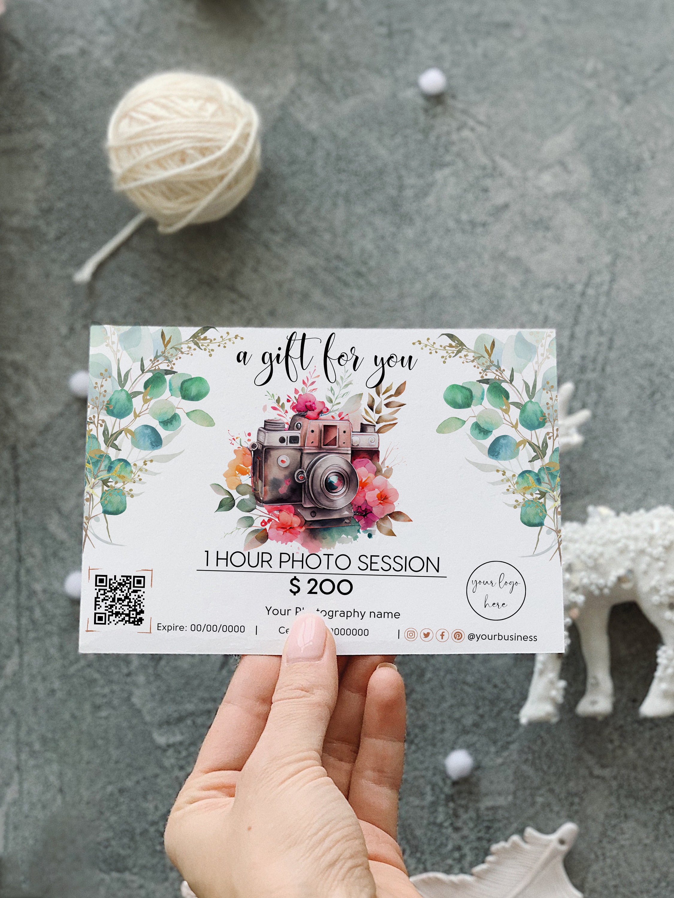 Photography Gift Certificate Template With Qr Code, Photographer Gift ...