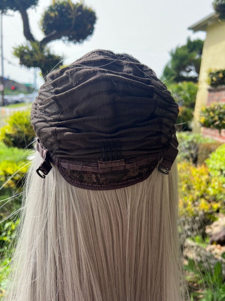 Silver Long Straight Wig With Bangs Synthetic Wig - Etsy
