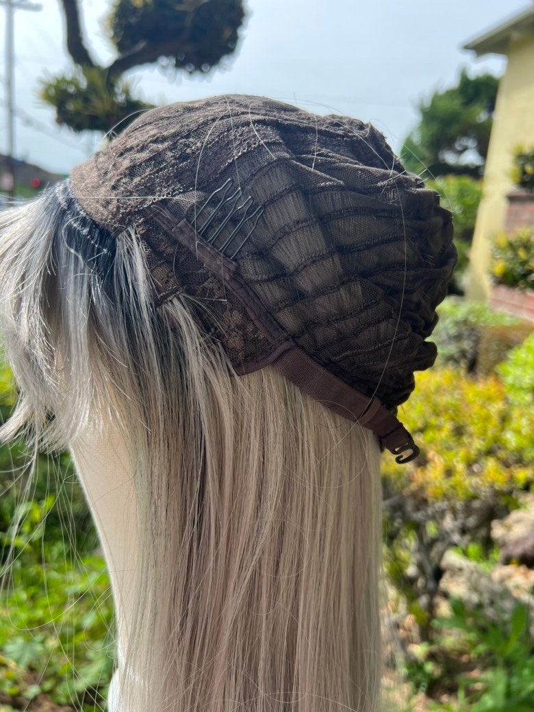 Silver Long Straight Wig With Bangs Synthetic Wig - Etsy