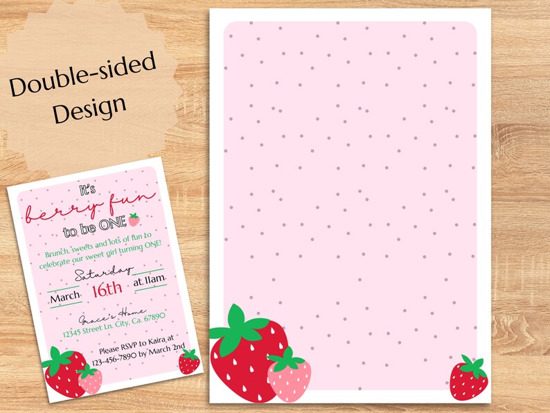Berry First Birthday Invitation Template: Strawberry Theme (digital ...