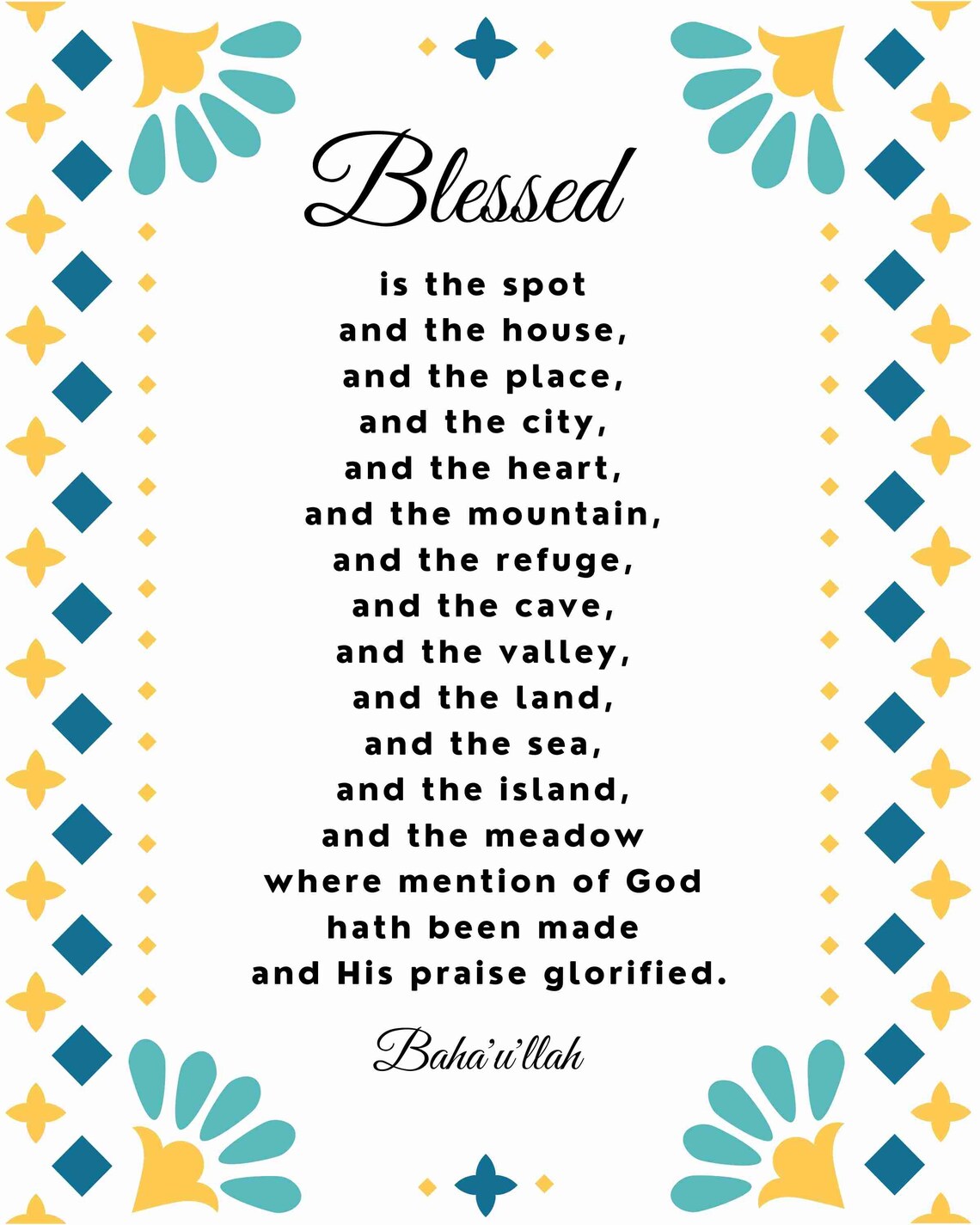 Spiritual Art Print Downloadable - "blessed is the Spot..." - Baha'i ...