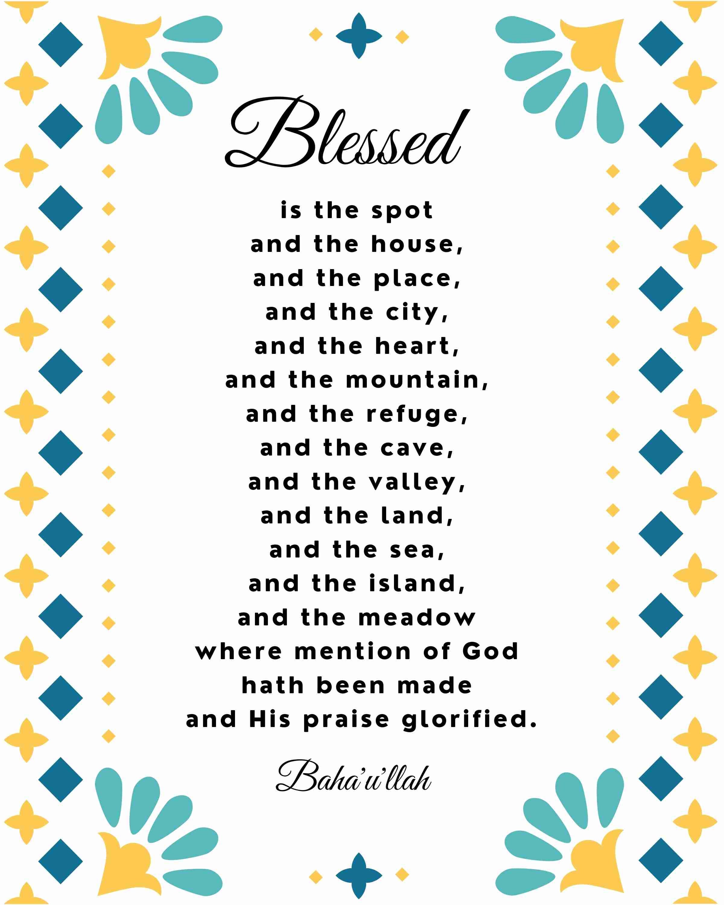 Spiritual Art Print Downloadable - "blessed is the Spot..." - Baha'i ...