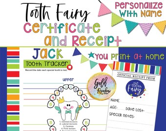 Tooth Fairy Certificate and Receipt Printable, Tooth Fairy Digital ...