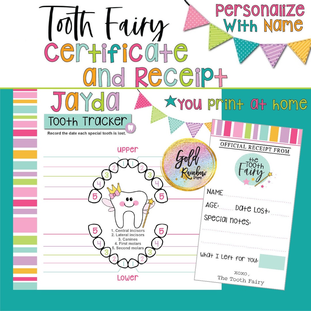 Tooth Fairy Certificate and Receipt Printable, Tooth Fairy Digital ...