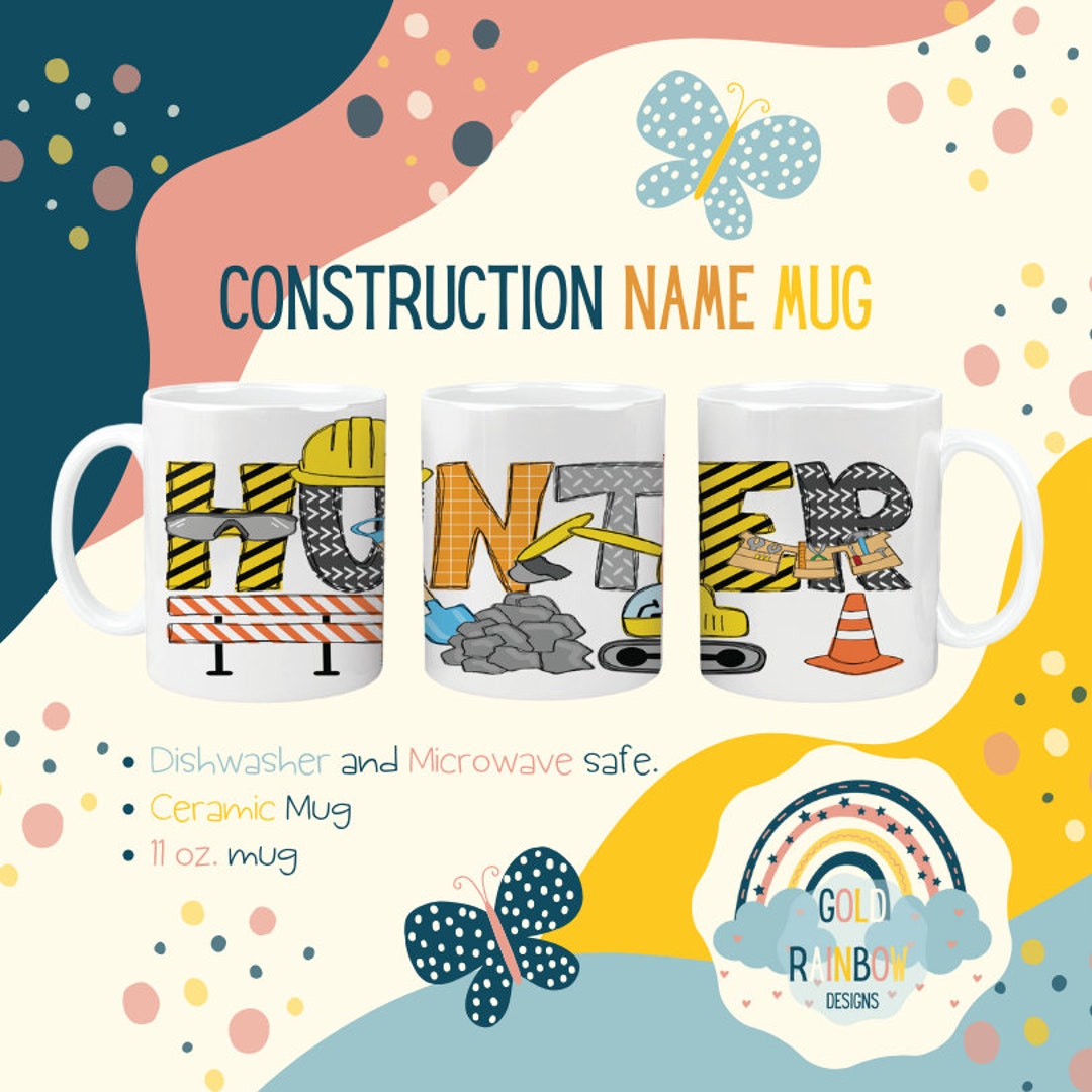 Construction Mug, Construction Theme, Construction Name, Pink ...