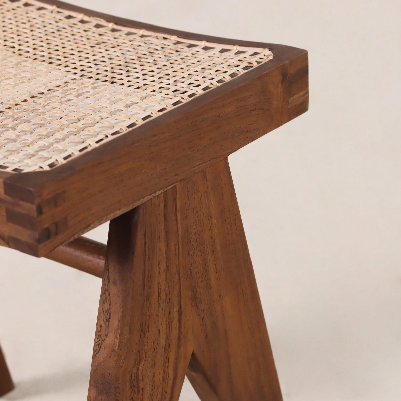 Low Cane Stool/footstool - Teak and Handwoven Rattan - Etsy UK