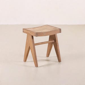 Low Cane Stool/footstool - Teak and Handwoven Rattan - Etsy UK
