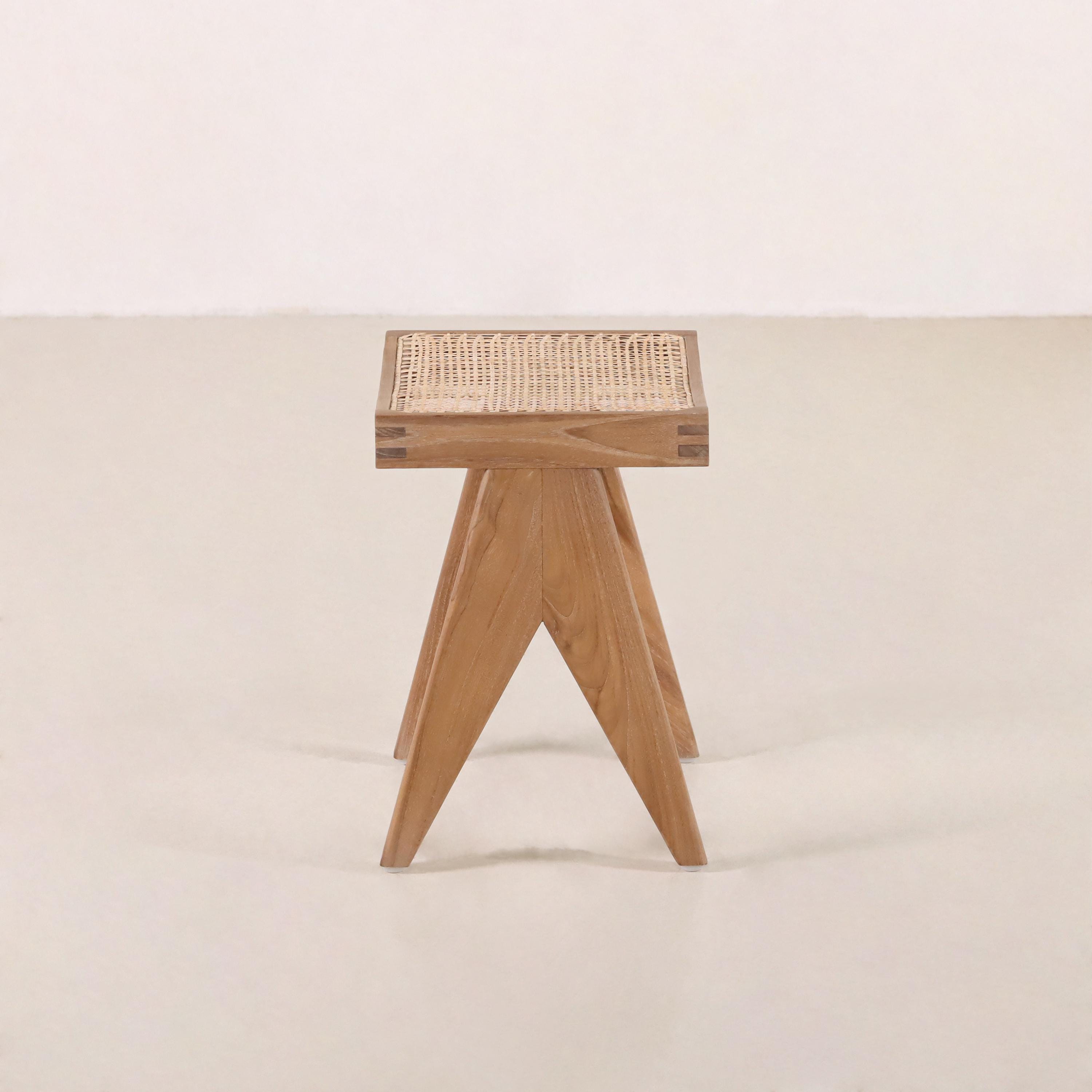 Low Cane Stool/footstool - Teak and Handwoven Rattan - Etsy UK