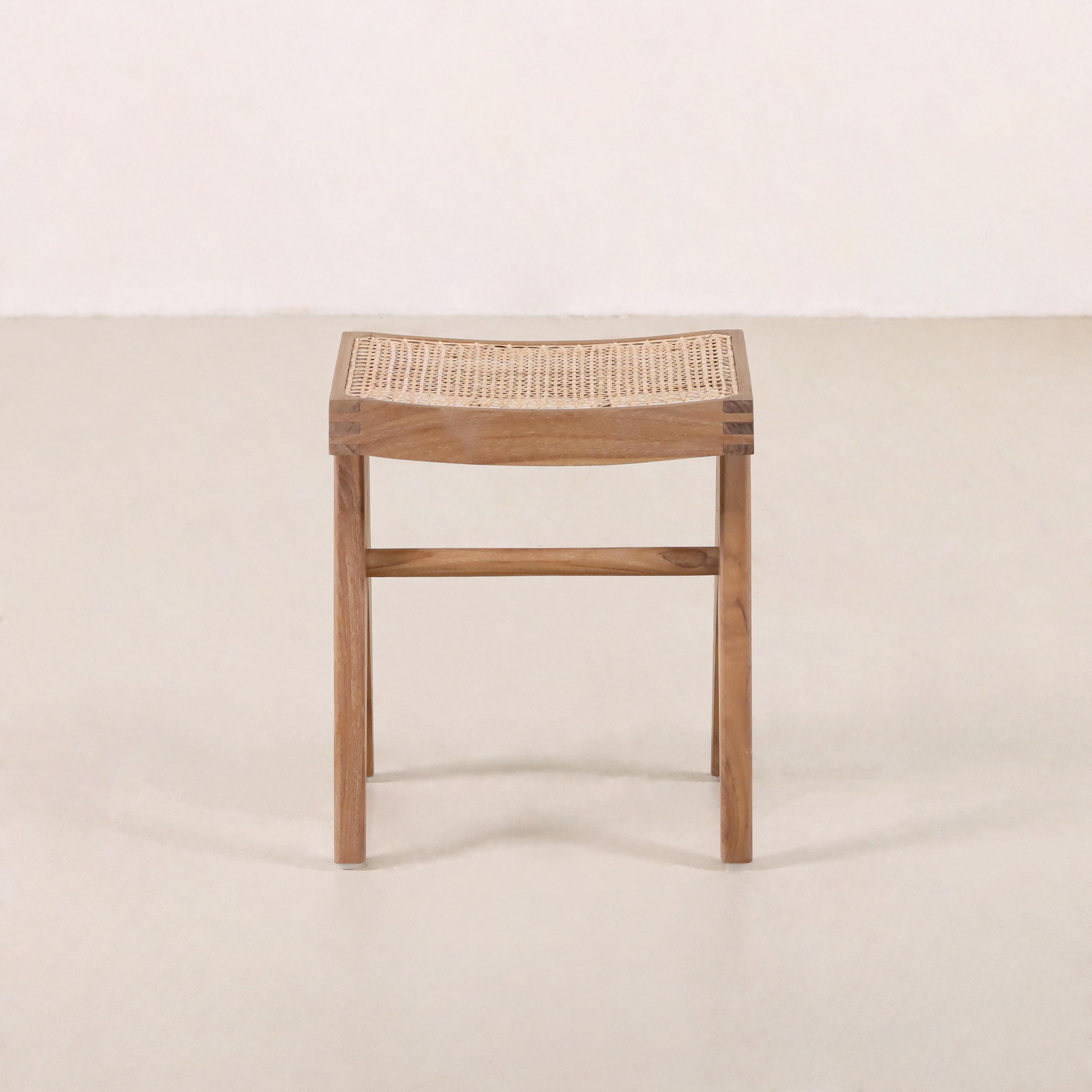 Low Cane Stool/footstool - Teak and Handwoven Rattan - Etsy UK