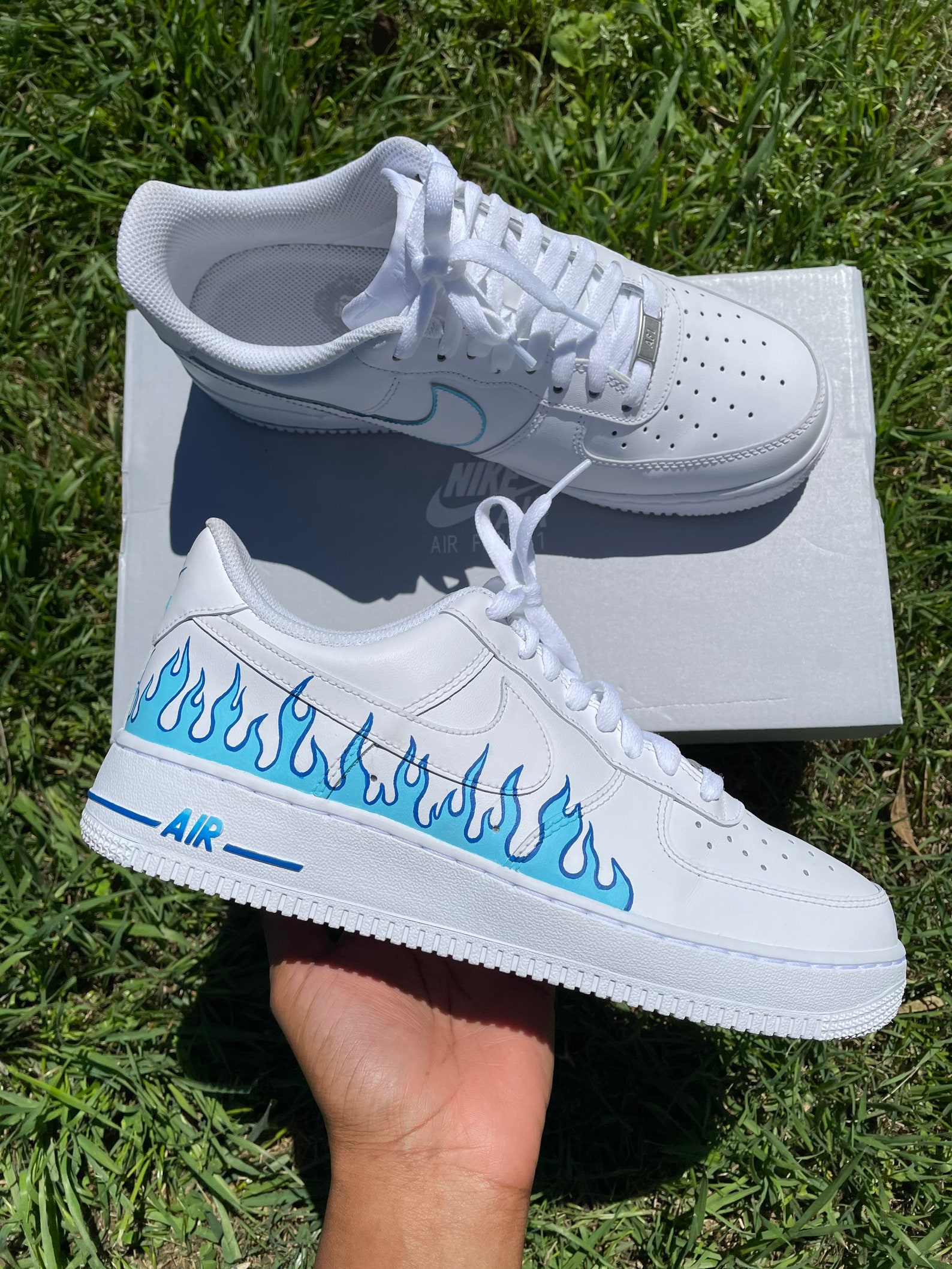 Custom Air Force 1s Blue Flames - Etsy