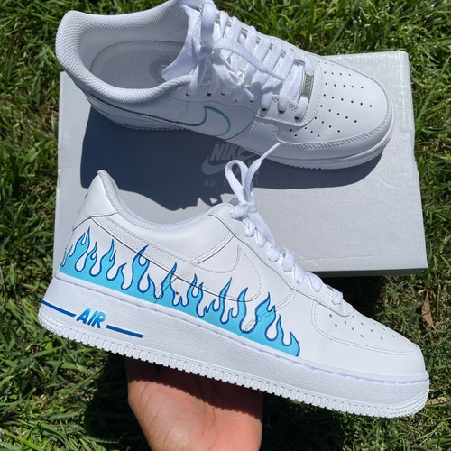 Custom Air Force 1s Blue Flames - Etsy