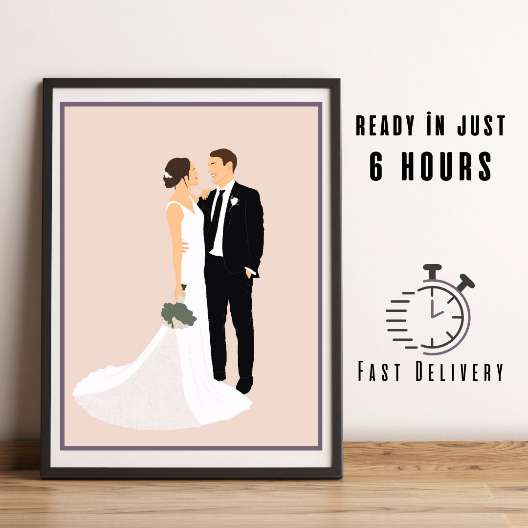 Faceless Wedding Portrait, Anniversary Gift, Custom Minimal ...