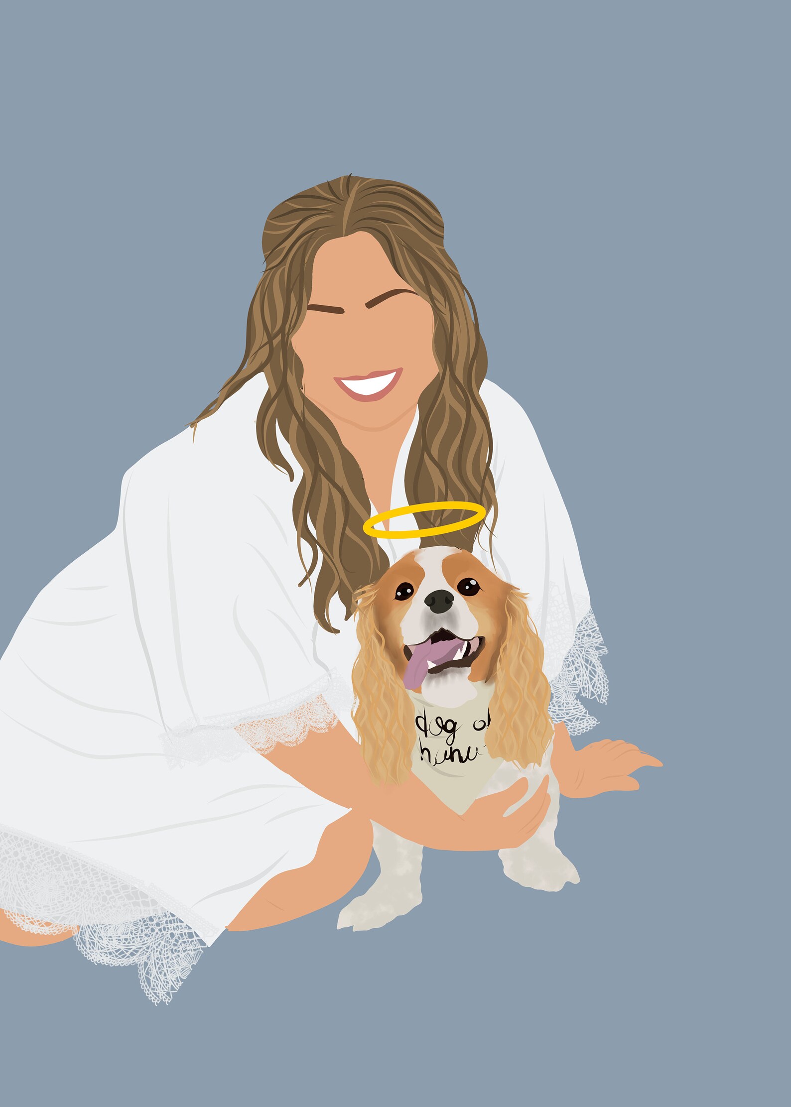 Pet Loss Memorial Portrait, Angel Wings and Halo, Custom Faceless Dog ...